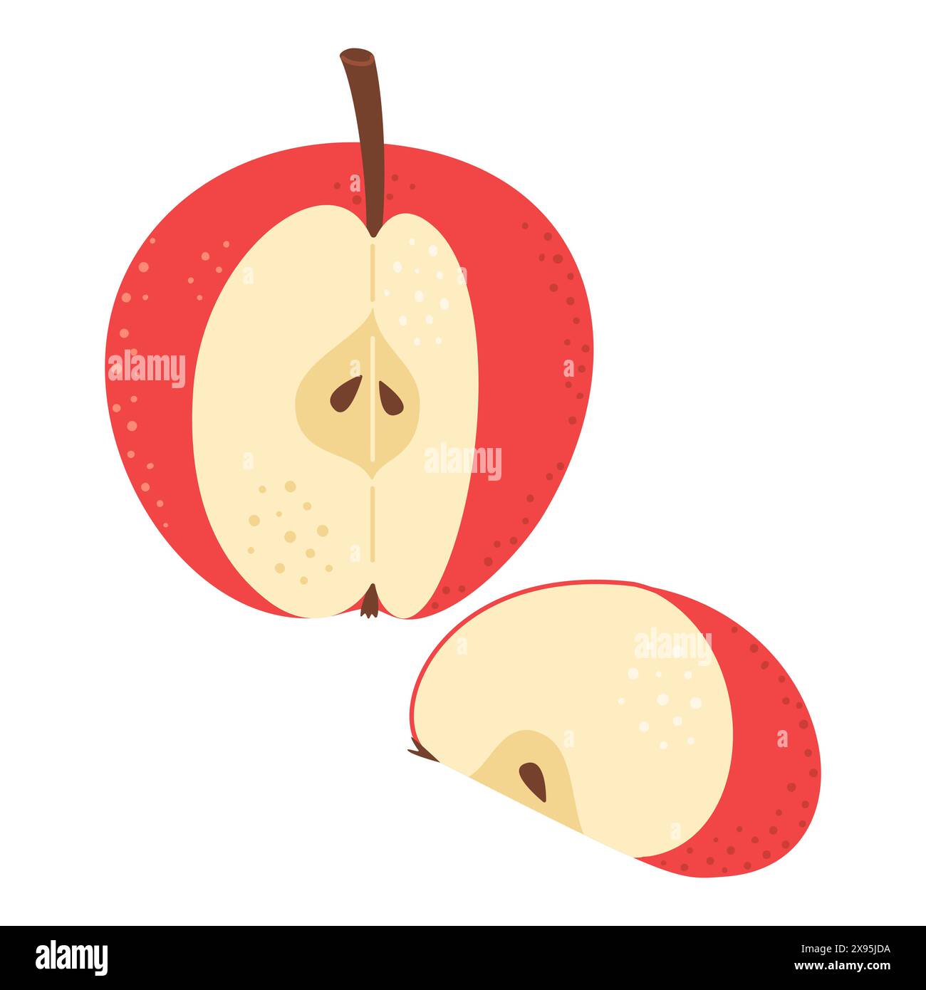 Cut apple with apple wedge cartoon set. Cross section of cut apple ...