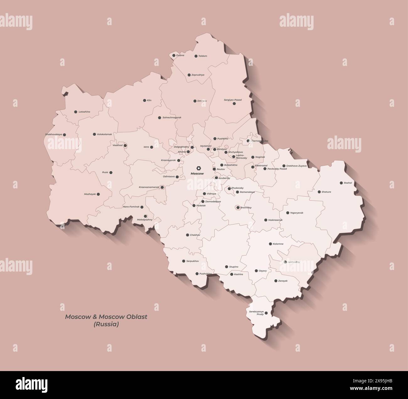 Vector simplified illustration with beige shape of Moscow oblast with ...