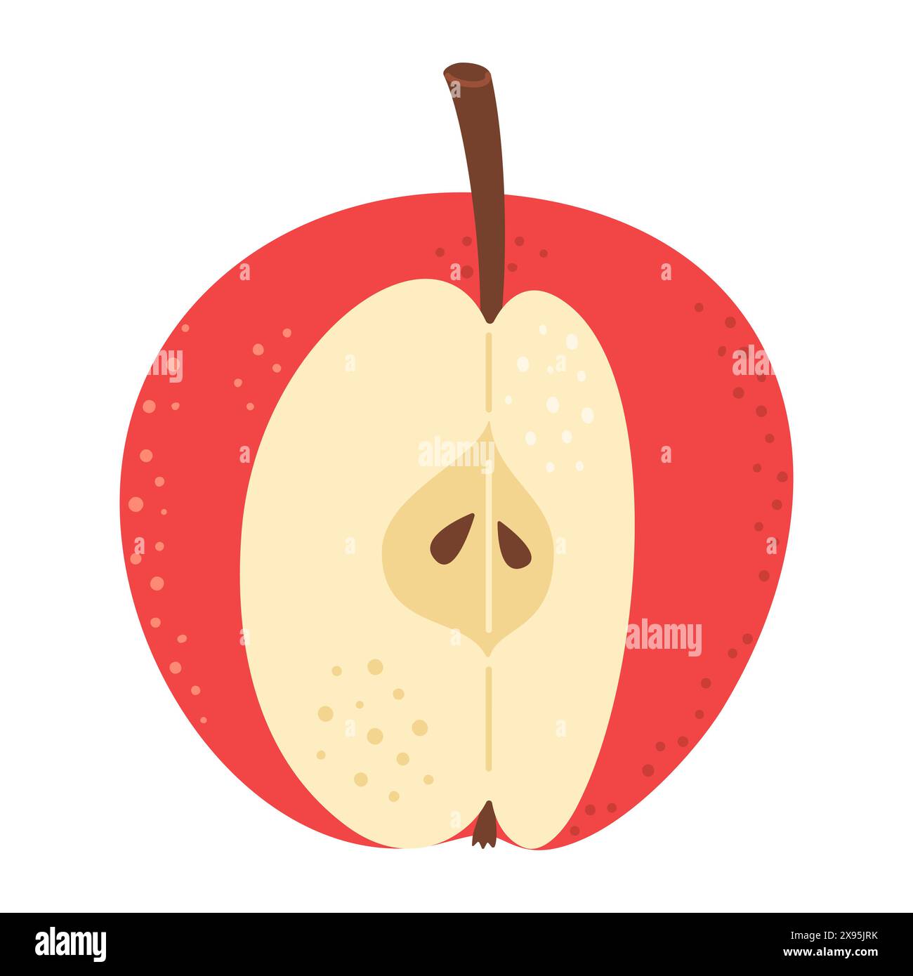 Cut Red apple cartoon icon. Cross section of cut apple, slices fruit ...