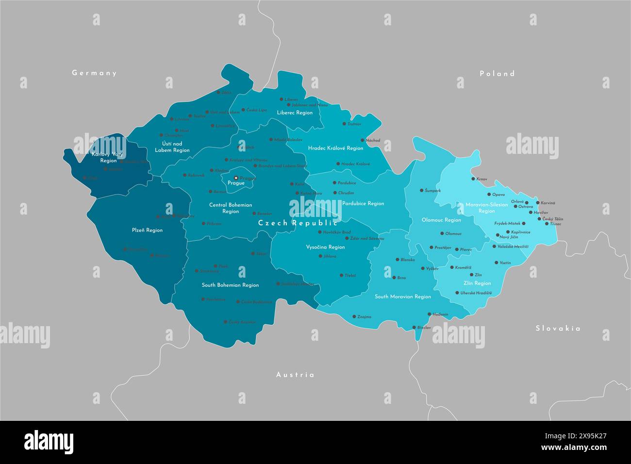 Vector modern illustration. Simplified administrative map of Czech ...