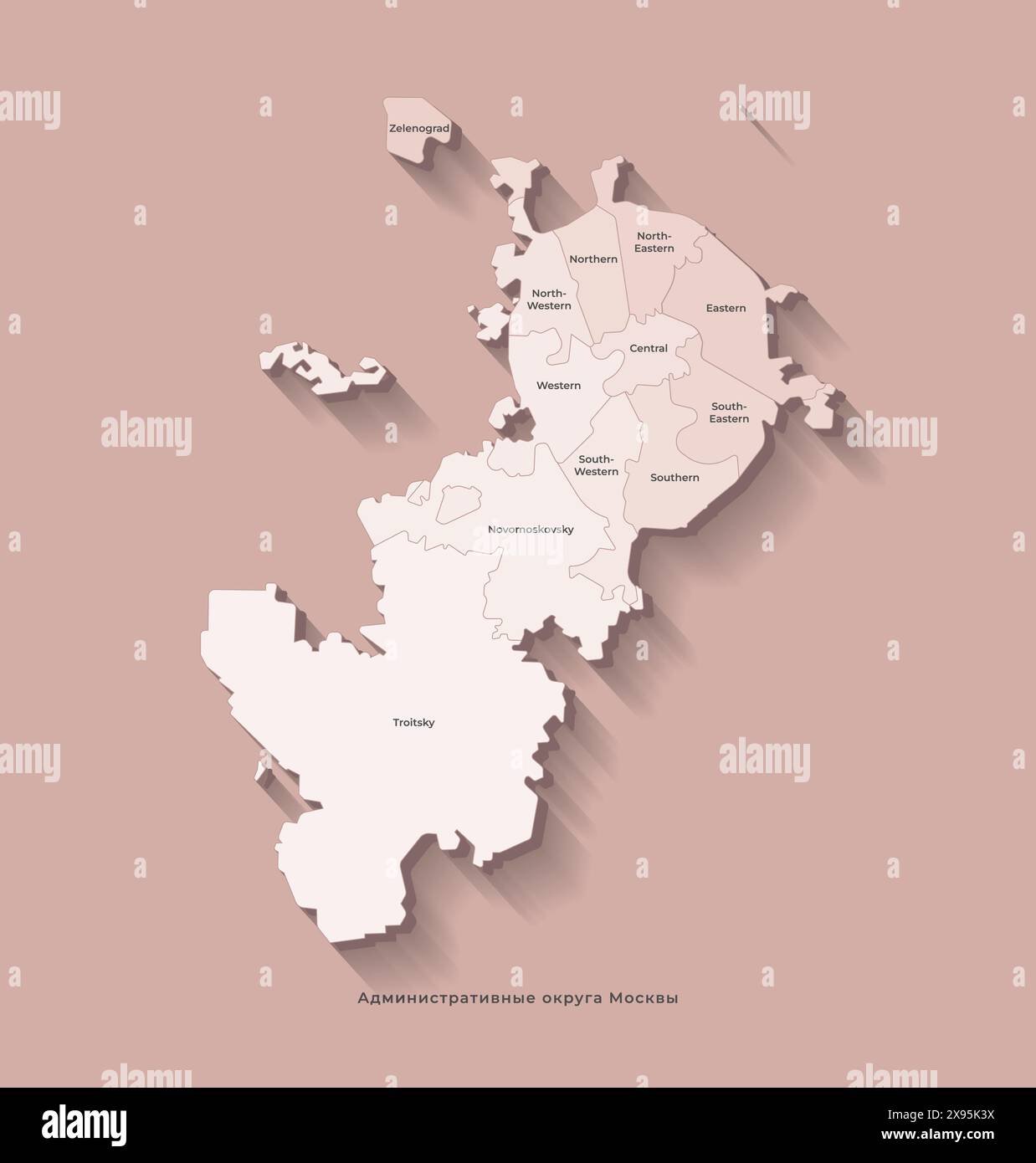 Vector illustration with simplified beige shape of Moscow map, Russian ...