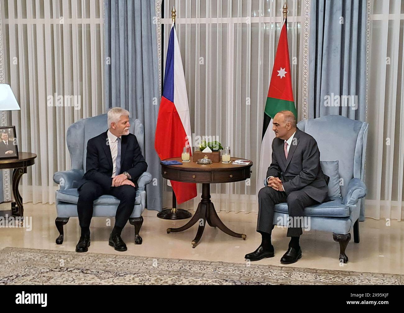 Amman, Jordan. 29th May, 2024. Czech President Petr Pavel, left, meets ...