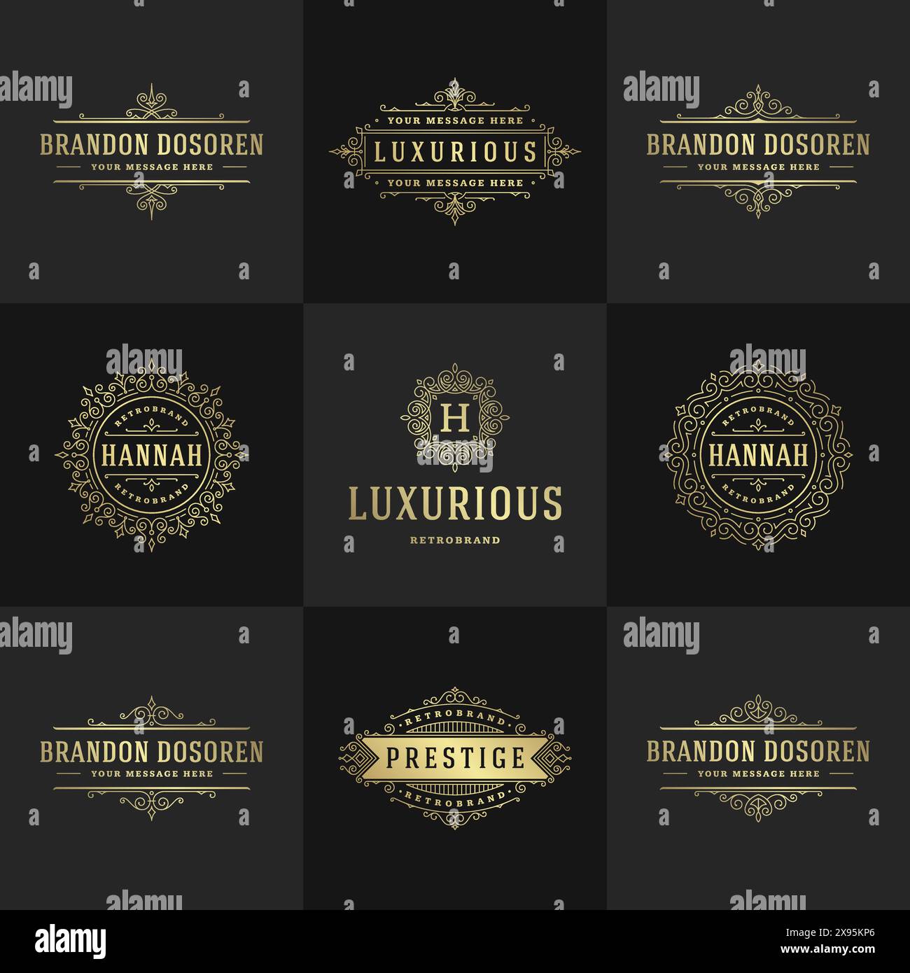 Vintage logos and monograms set elegant flourishes line art graceful ...