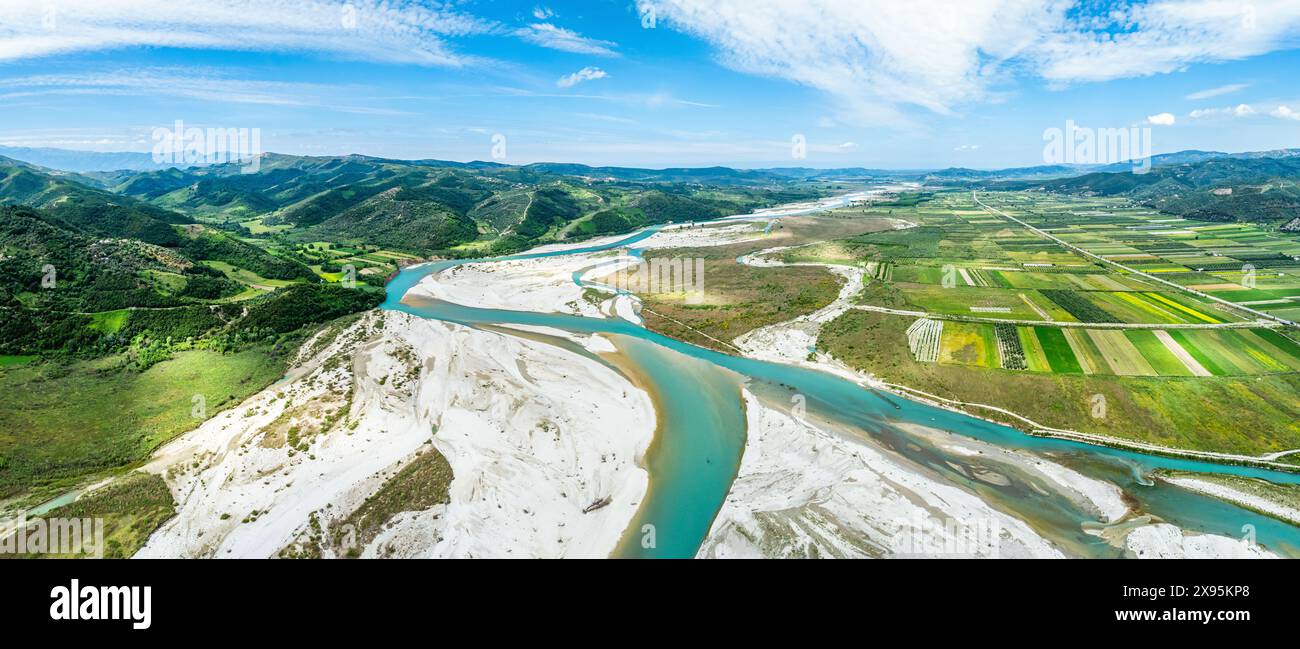 Panorama of Vjosa River National Park, Wild River, Albania, Europe ...