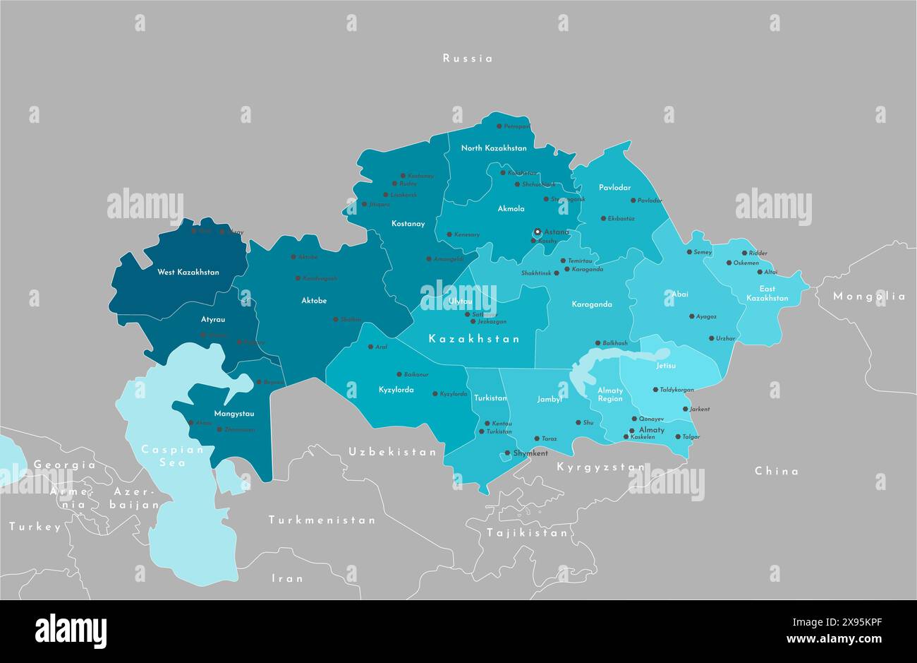 Vector modern illustration. Simplified administrative map of Kazakhstan ...