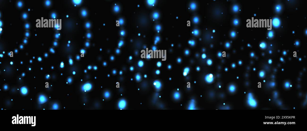 Vector abstract digital particle dot waves in dark blue color isolated on black background. Big ...