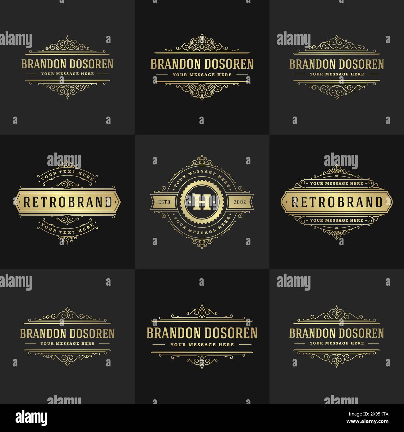 Set decorative logos floral ornament hi-res stock photography and ...