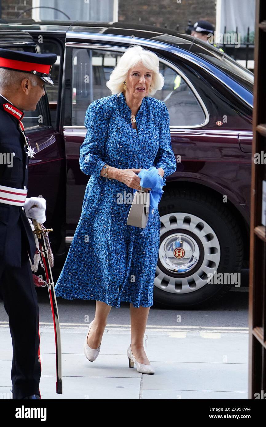 Queen Camilla arriving for a visit to the Royal Academy of Dramatic Art ...