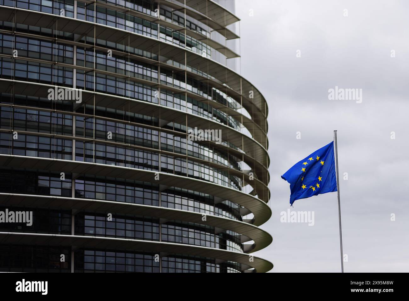 29 May 2024, France, Straßburg: The flag of the European Union flies in ...