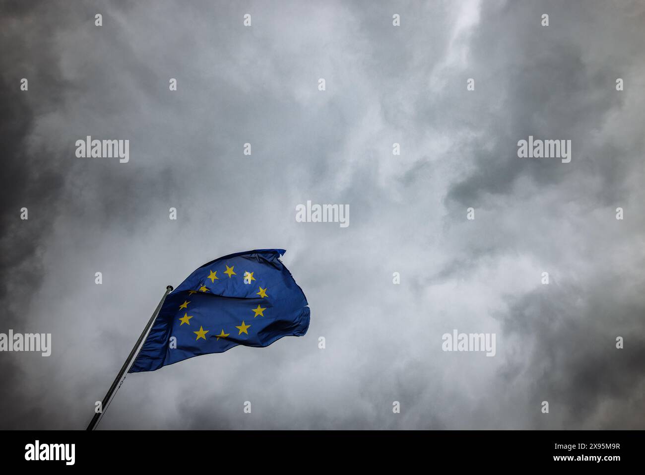 29 May 2024, France, Straßburg: The flag of the European Union flies in ...
