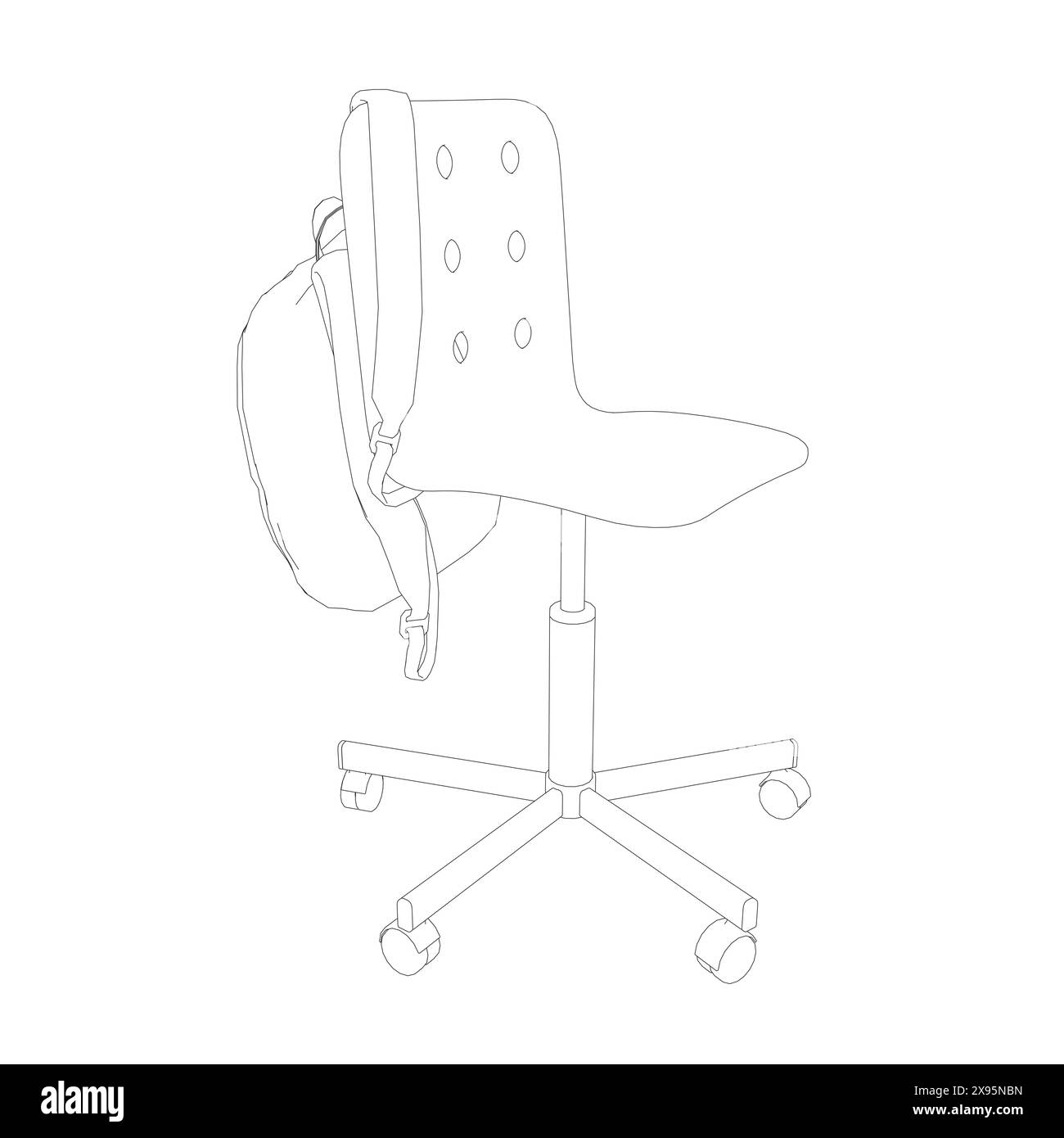 Outline of a backpack hanging on a chair made of black lines isolated ...