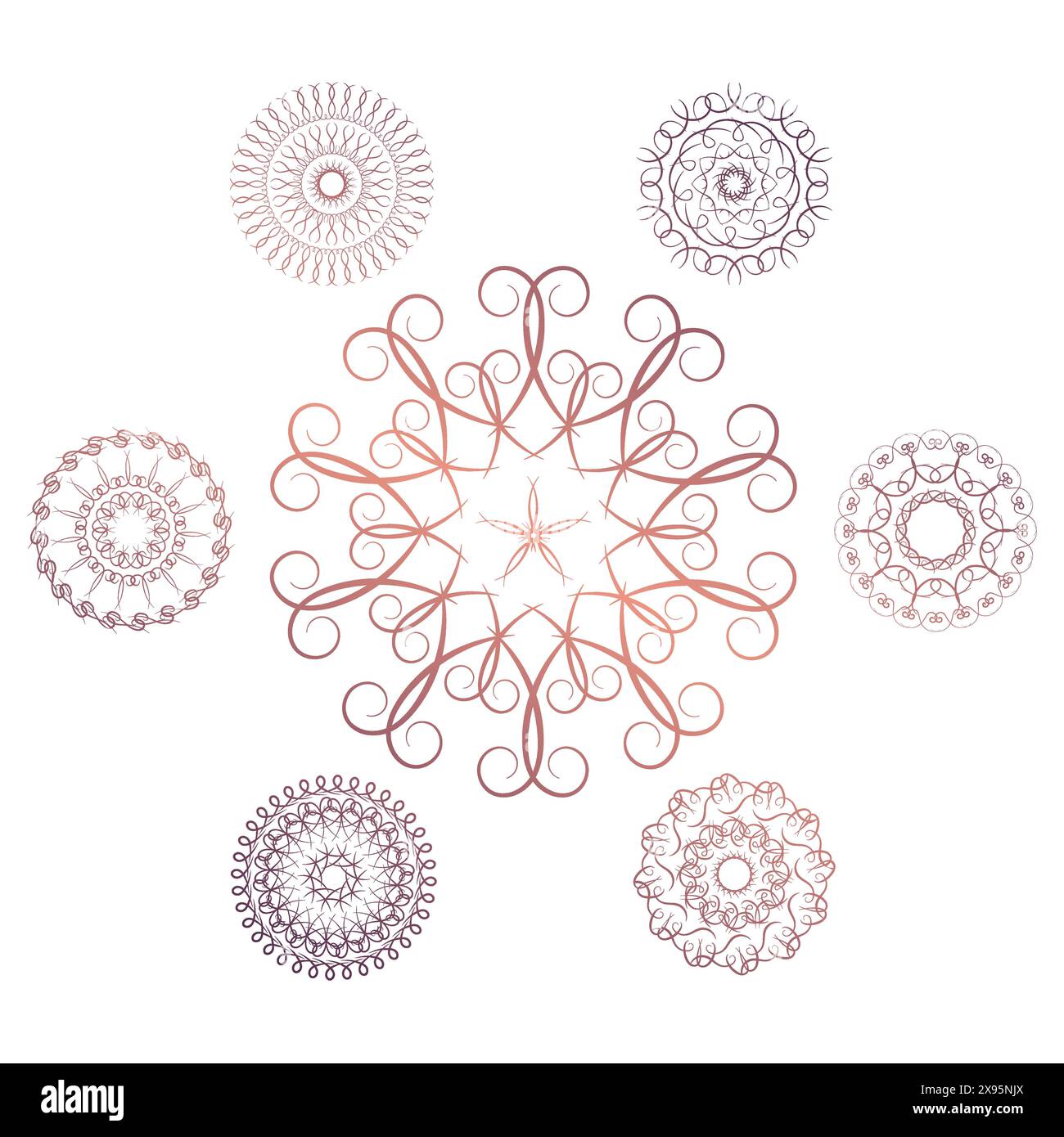 Set of seven geometric circular elements. Vector monogram on white background. Vector ...