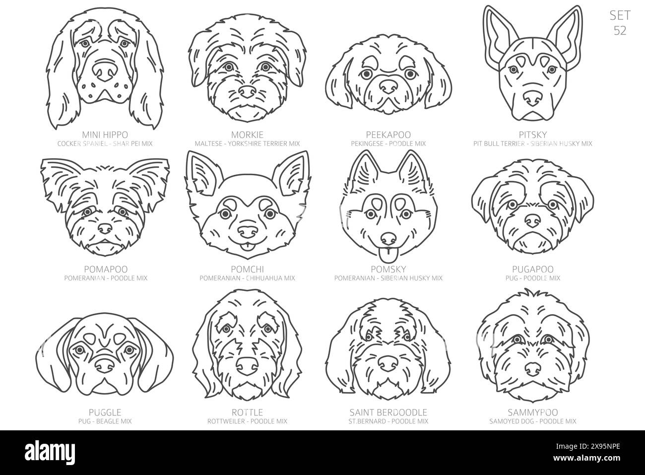 Designers Dog head Silhouettes in alphabet order. All dog mix breeds ...