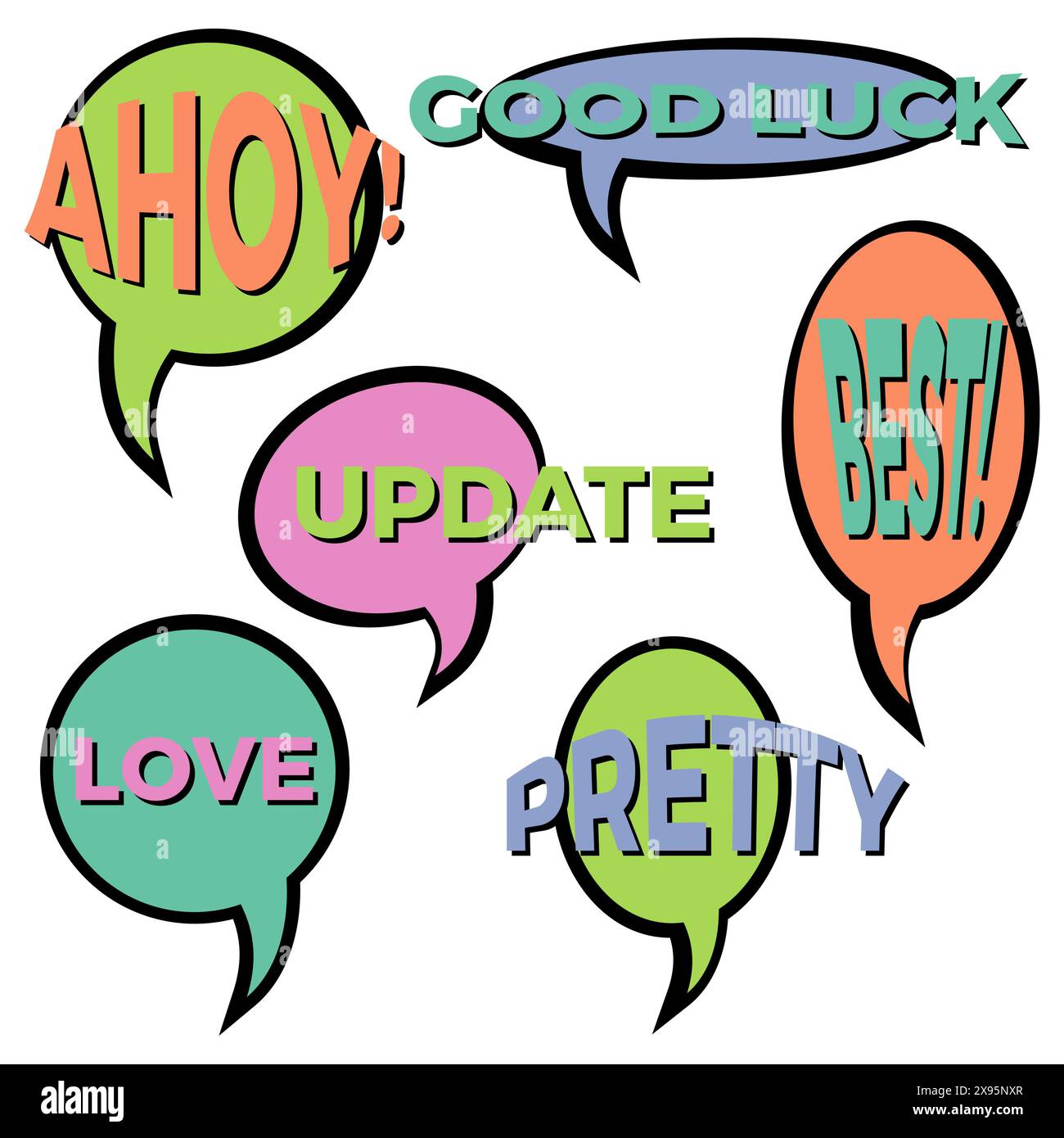 Set of six cartoon comic balloon speech bubbles in flat style. Elements ...