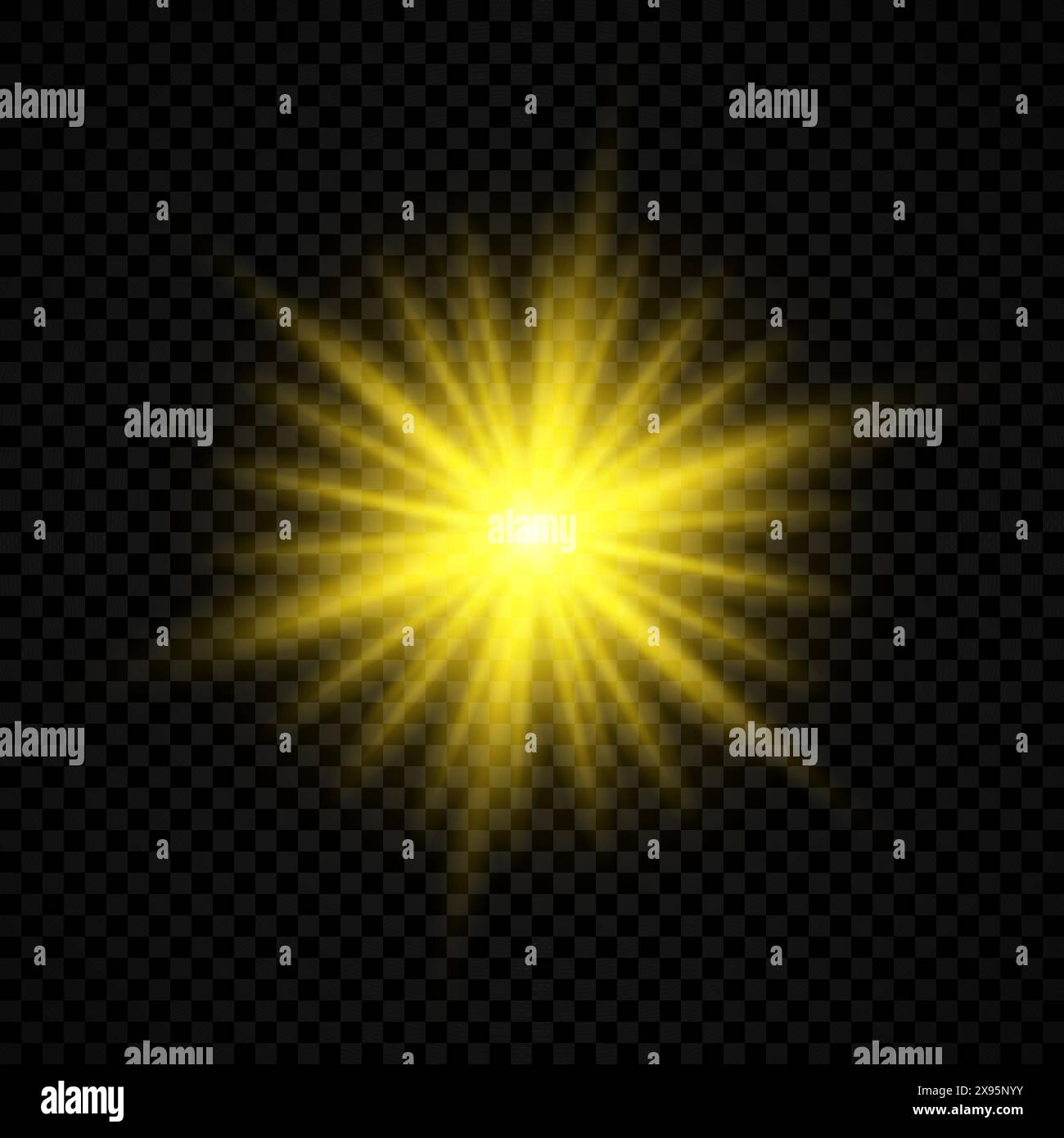 Light effect of lens flares. Yellow glowing lights starburst effects with sparkles on a ...