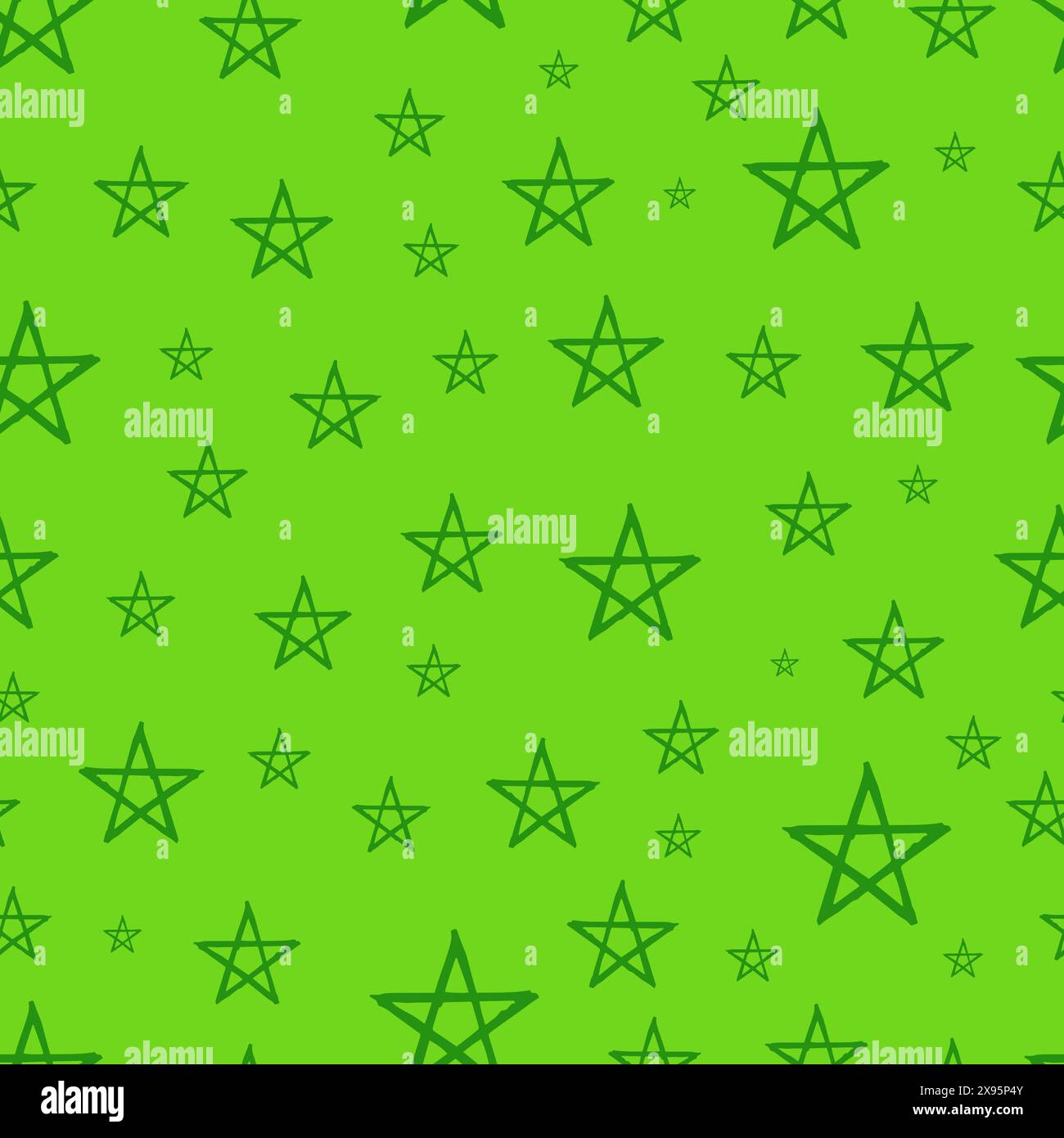 Seamless background of doodle stars. Green hand drawn stars on green ...
