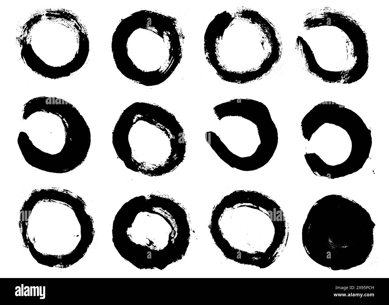 Round brush strokes vector. Set of circle text boxes. Painted enso zen ...