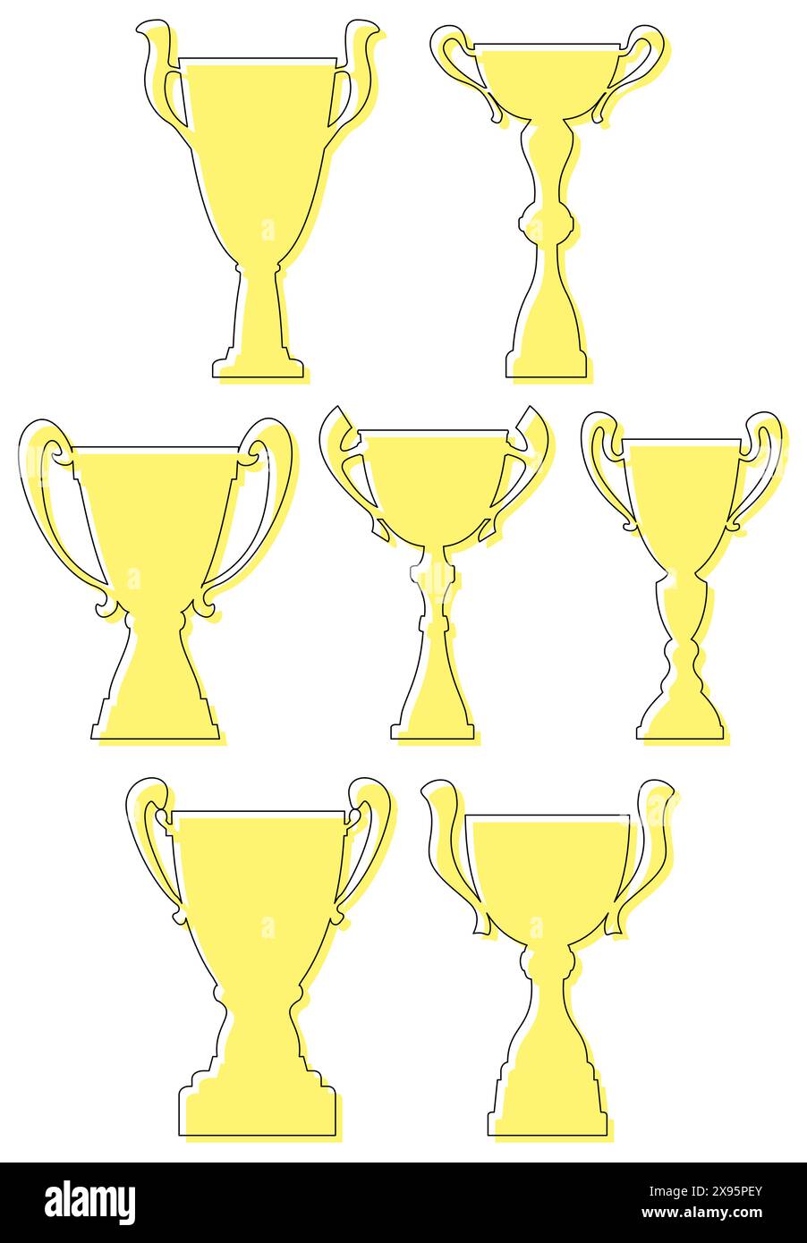 Set of seven champion cup. Championship prize for first place. Victory ...