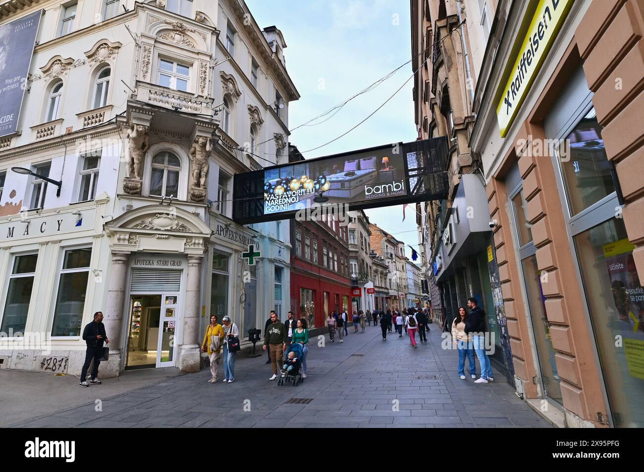Shopping Street in Sarajevo City, Bosnia and Herzegovina Stock Photo ...