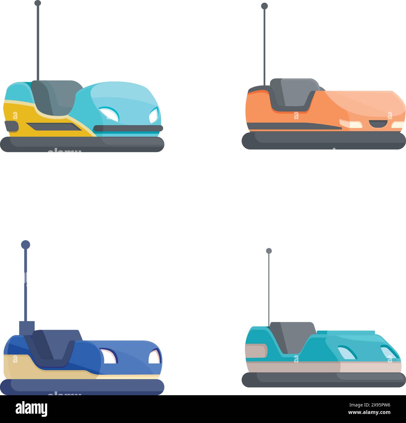 Illustration of colorful cartoon bumper cars, perfect for funfair and ...
