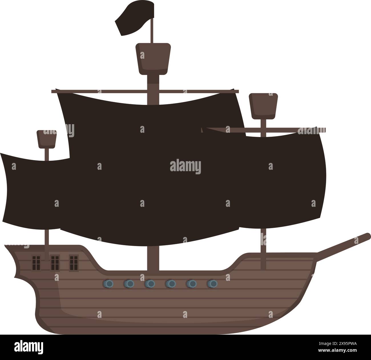 Illustration of a stylized pirate ship with black sails, perfect for ...