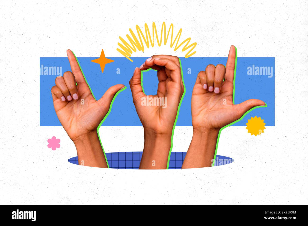 Composite photo collage of people show hands gesture point way up index ...