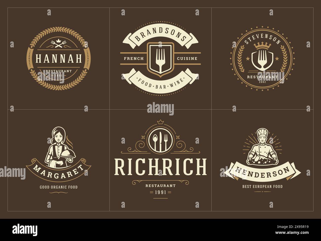 Restaurant logos templates set vector illustration good for menu labels ...