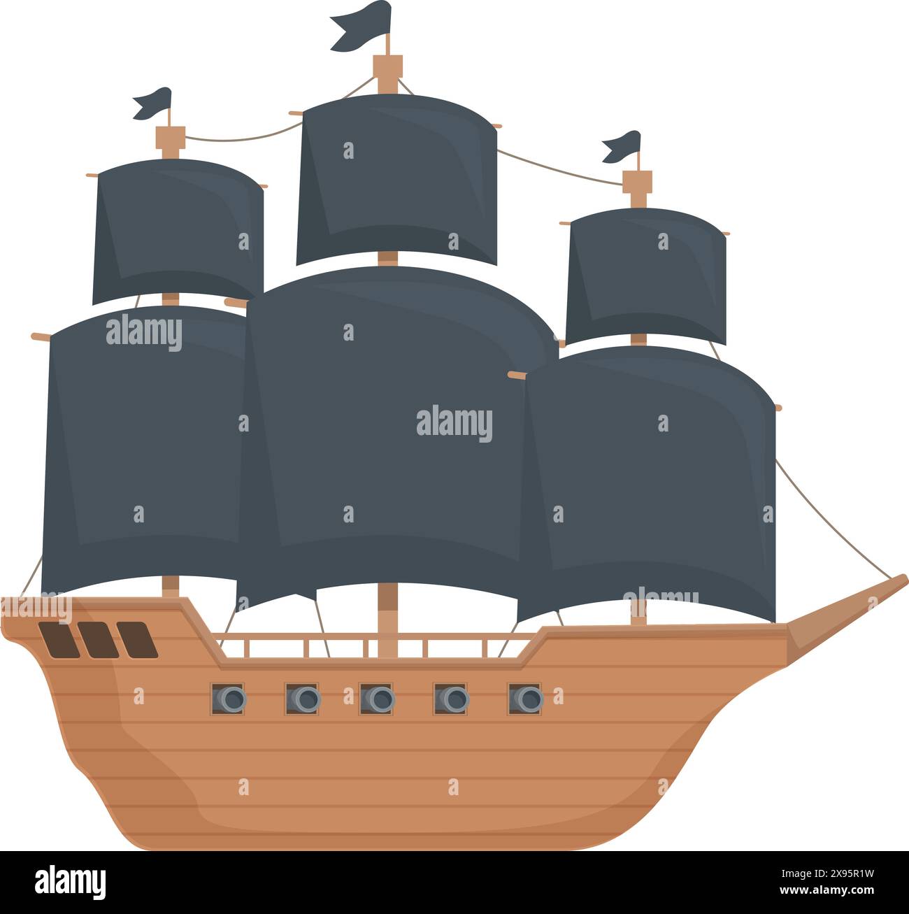 Detailed vintage pirate ship illustration in flat design style for ...