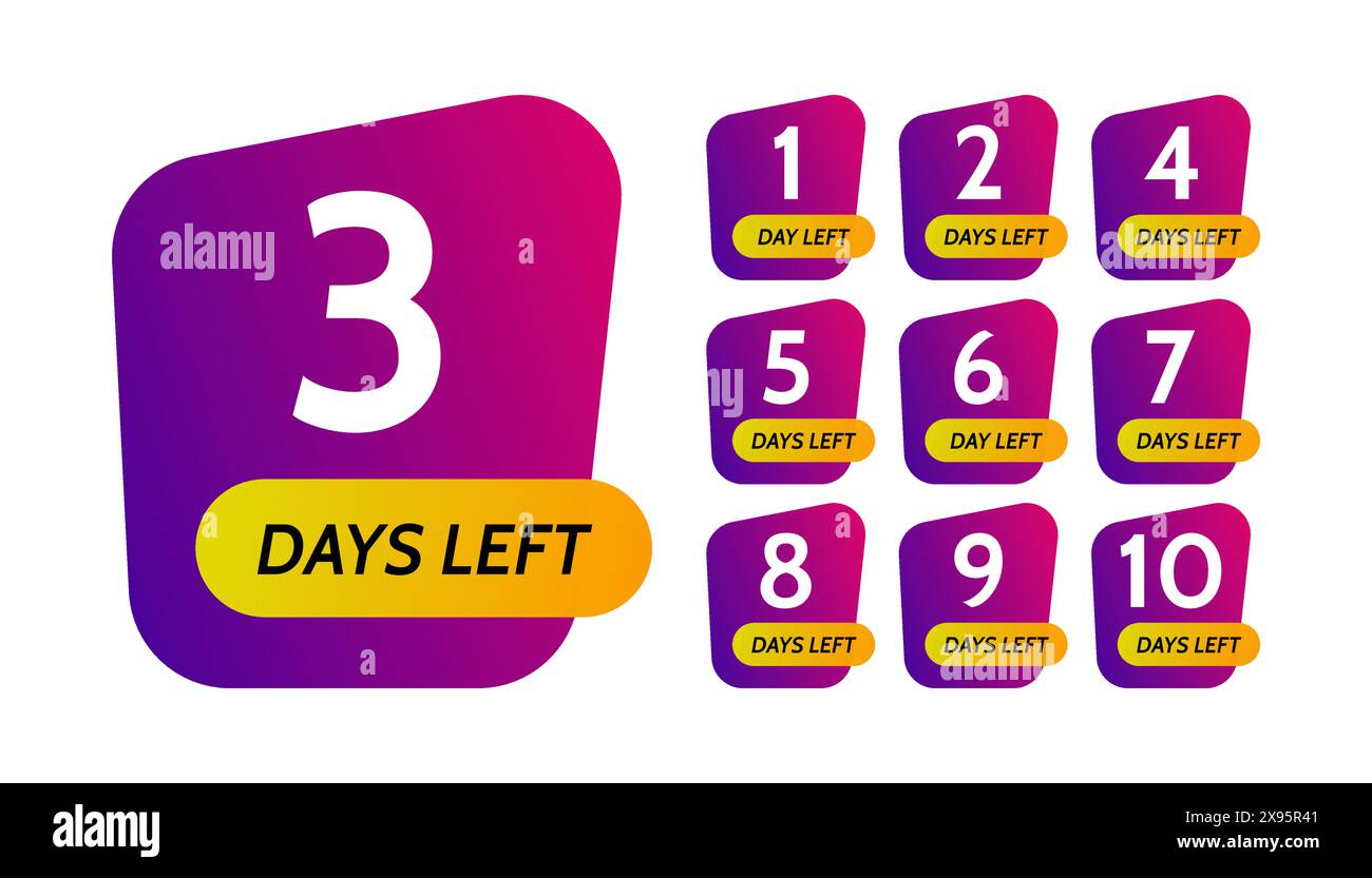 Number of days left. Set of ten purple banners with countdown from 1 to ...