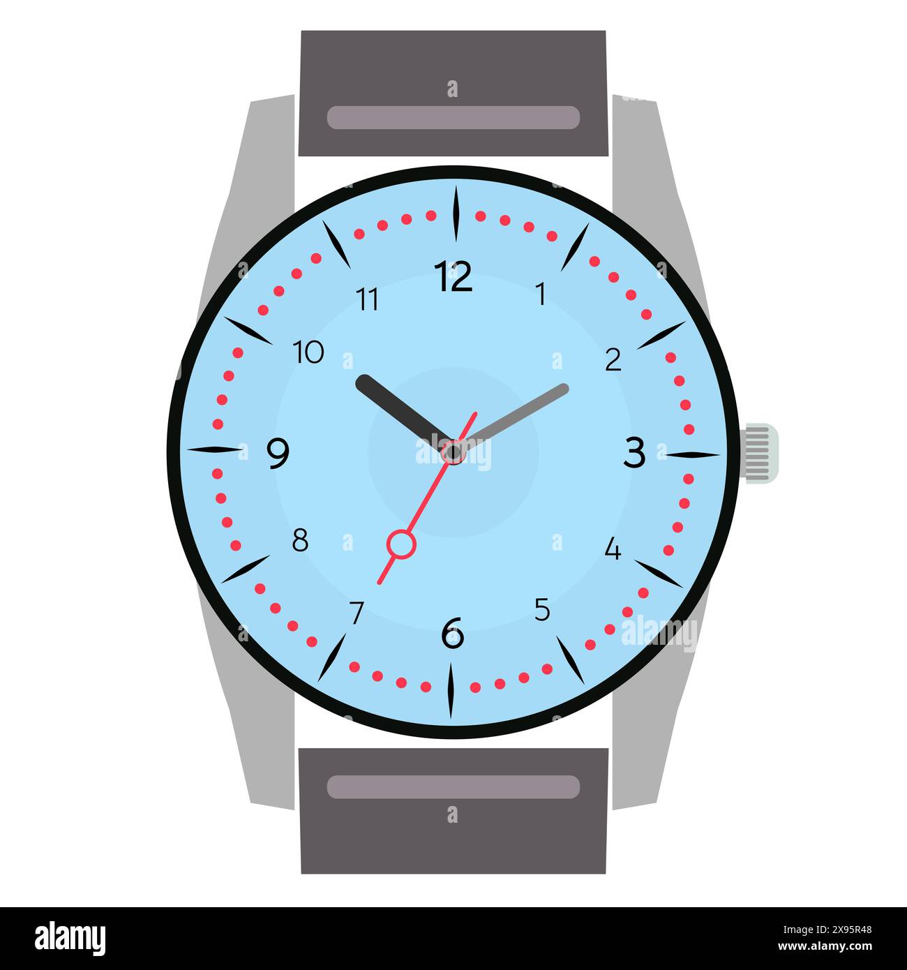 Classic design mechanical wristwatch isolated on white background. Clock face with hour, minute ...