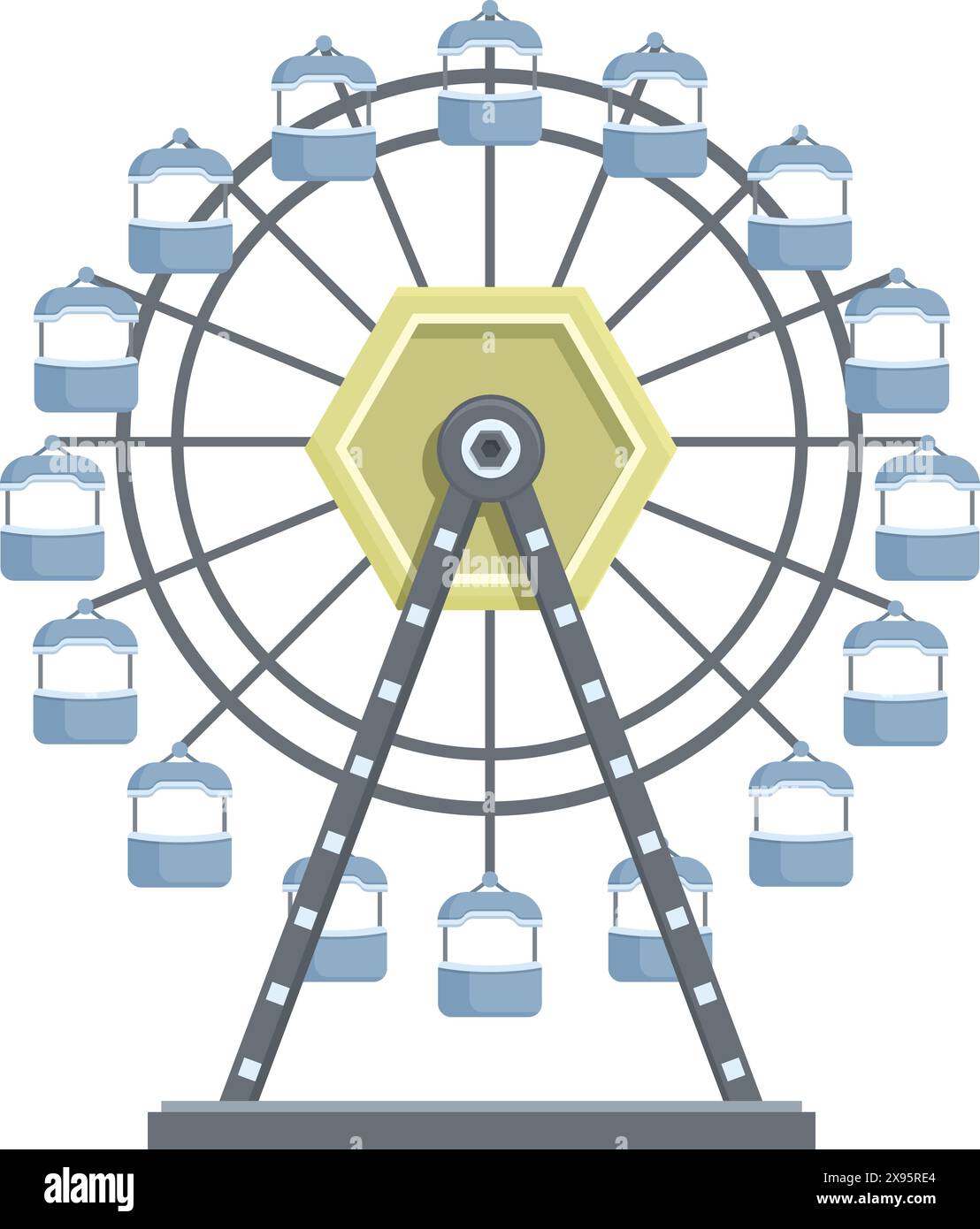 Colorful cartoon ferris wheel illustration in vector graphic design, featuring blue cabins and a ...
