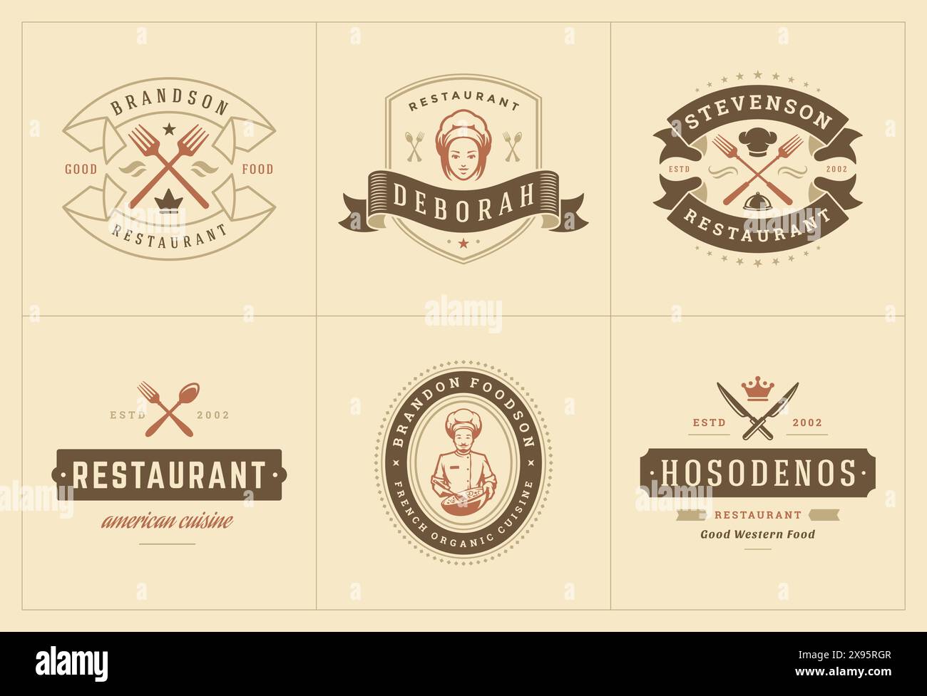 Restaurant logos templates set vector illustration good for menu labels ...