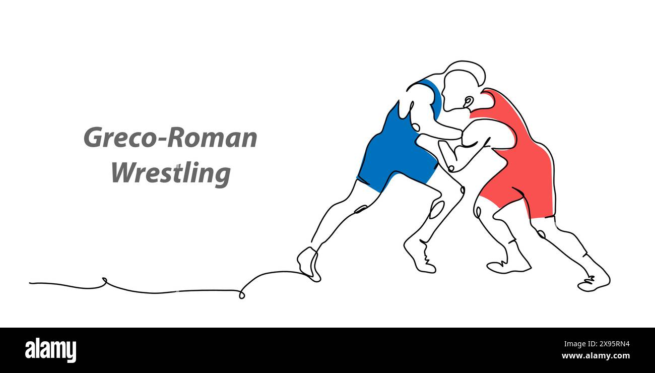 Greco roman wrestling vector background, banner, poster. One continuous ...
