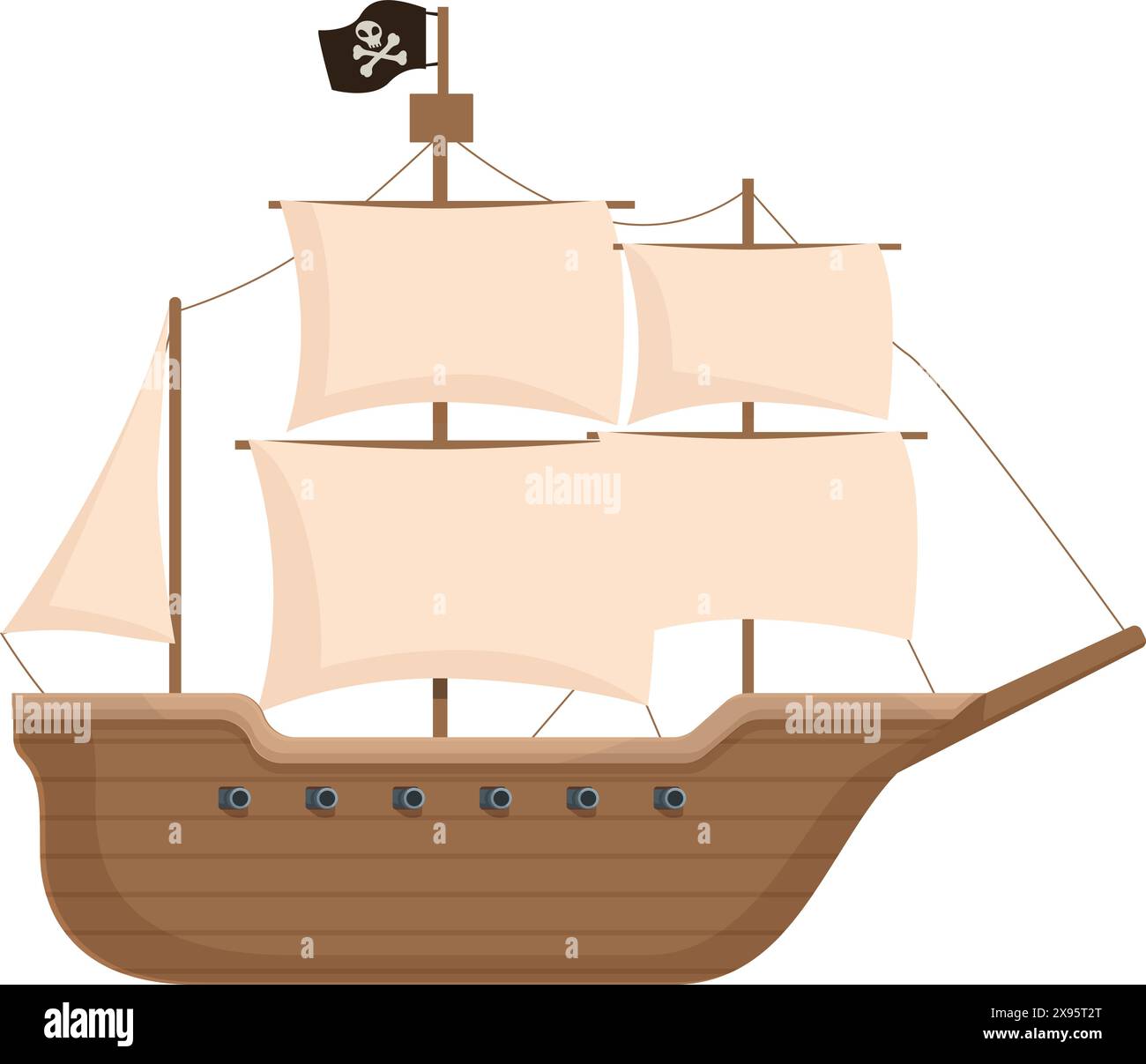 Cartoon pirate ship illustration with flat design and vector graphic ...