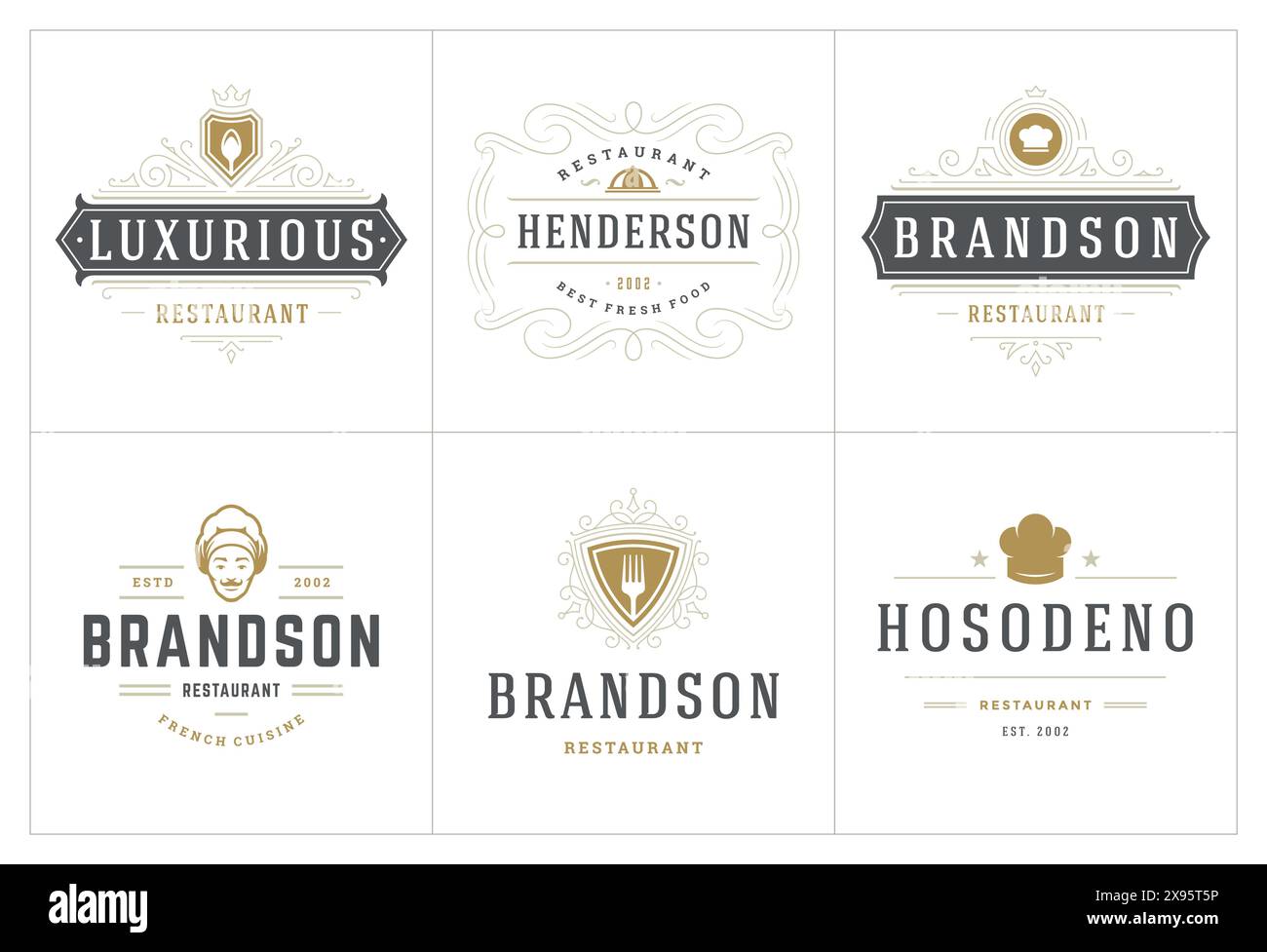 Restaurant logos templates set vector illustration good for menu labels ...