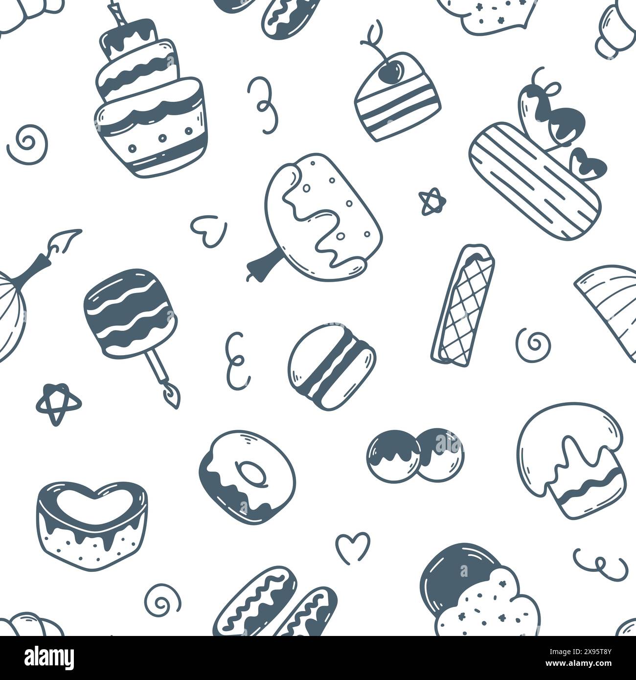 Sweet pastries doodle sketch style seamless pattern Stock Vector Image ...