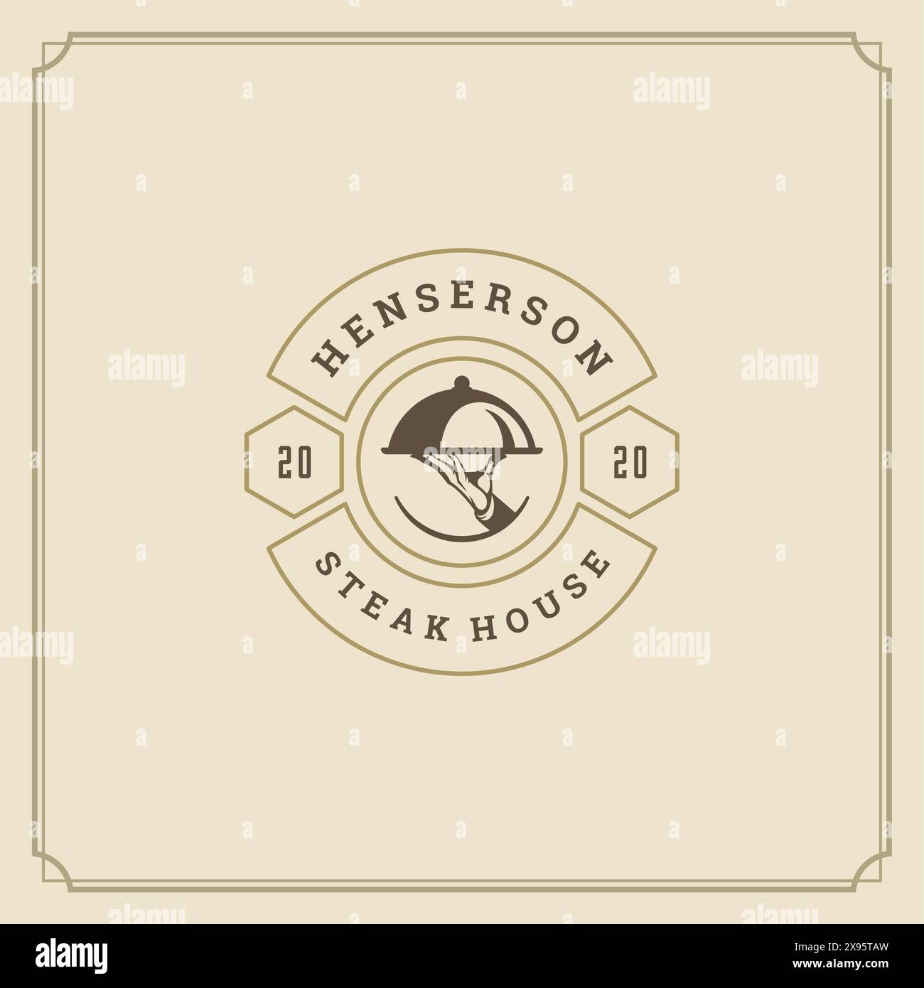 Restaurant logo template vector illustration. Waiter hand holding tray ...