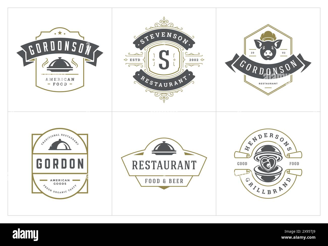 Restaurant logos templates set vector illustration good for menu labels ...