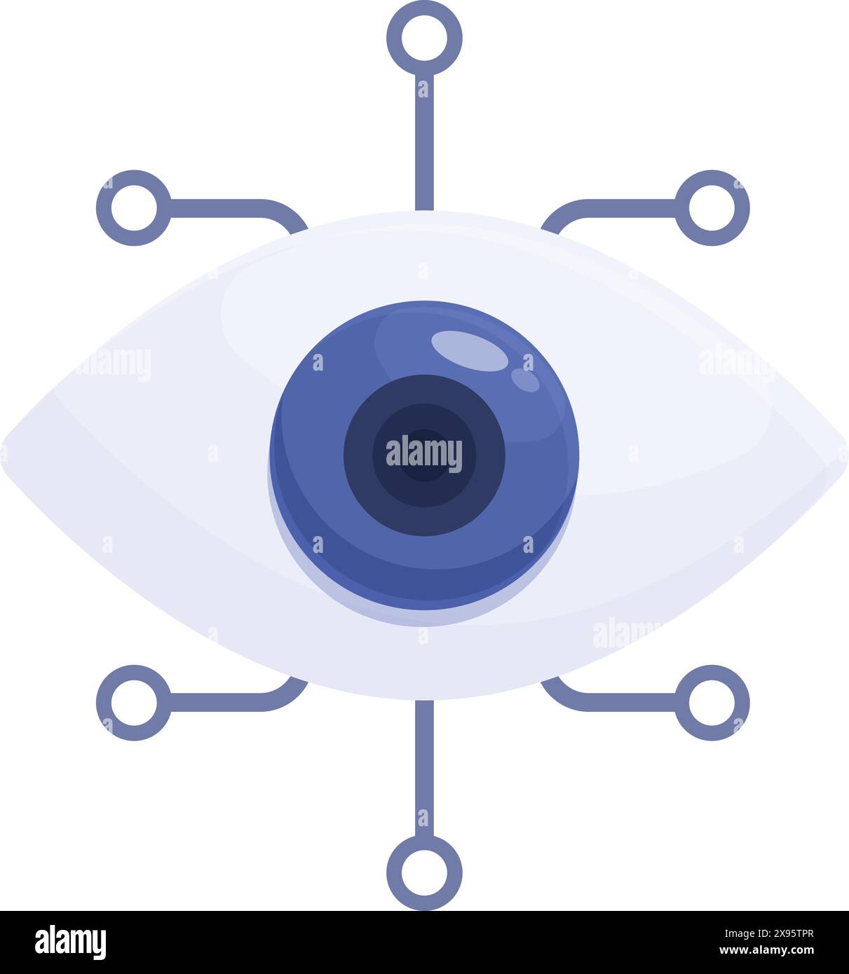 Vector graphic of a stylized eye with digital circuit connectors ...