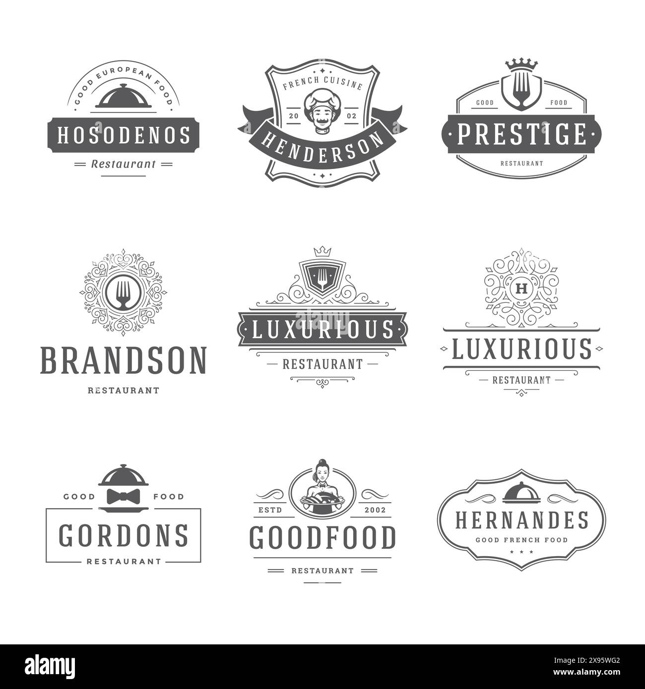 Restaurant logos templates set vector illustration. Good for restaurant ...