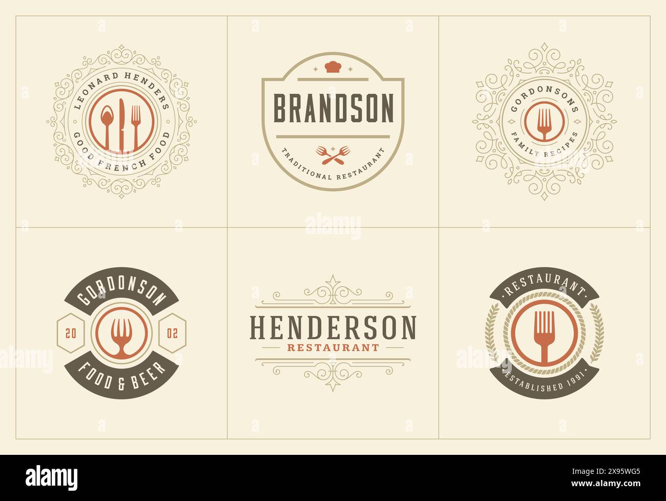 Restaurant logos templates set vector illustration good for menu labels ...