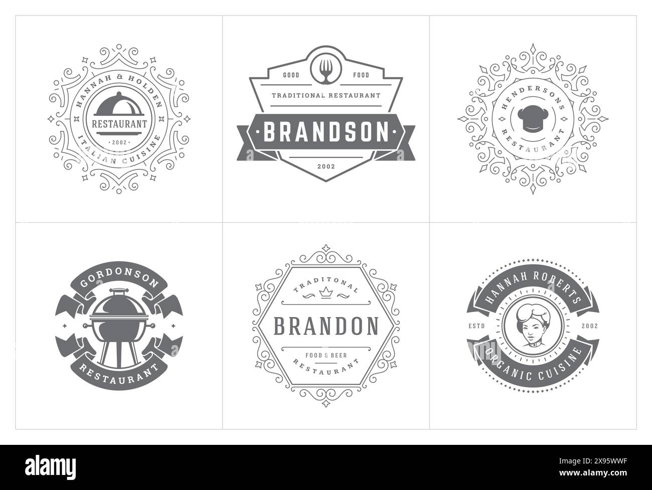 Restaurant logos templates set vector illustration good for menu labels ...
