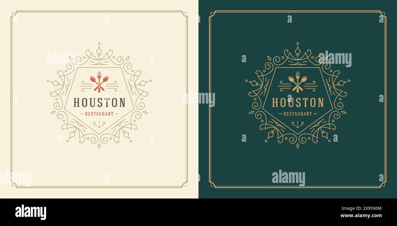 Restaurant logo design vector illustration kitchen tools silhouettes ...