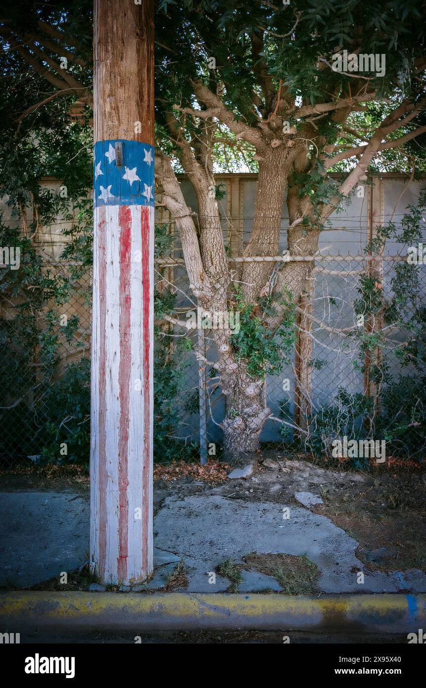 A patriotic telephone pole in the Chihuahuita neighborhood of El Paso ...