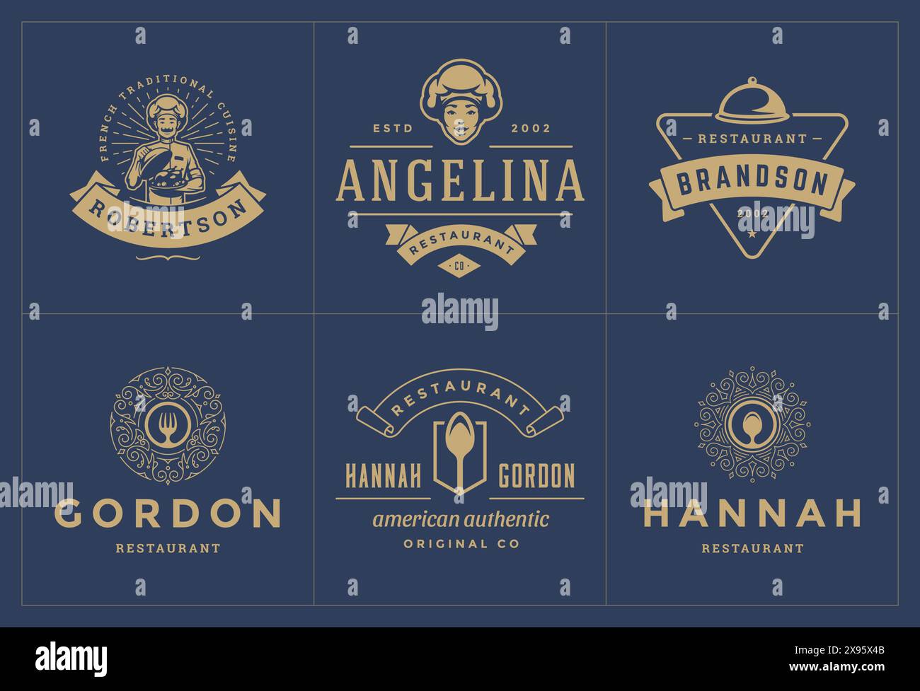 Restaurant logos templates set vector illustration good for menu labels ...