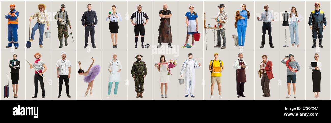 Collage about different professions. Group of men and women in uniform ...