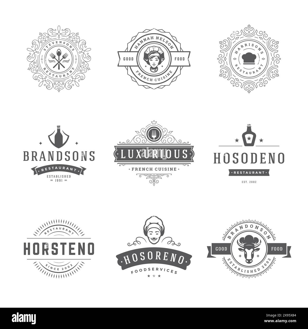 Restaurant logos templates set vector illustration. Good for restaurant ...