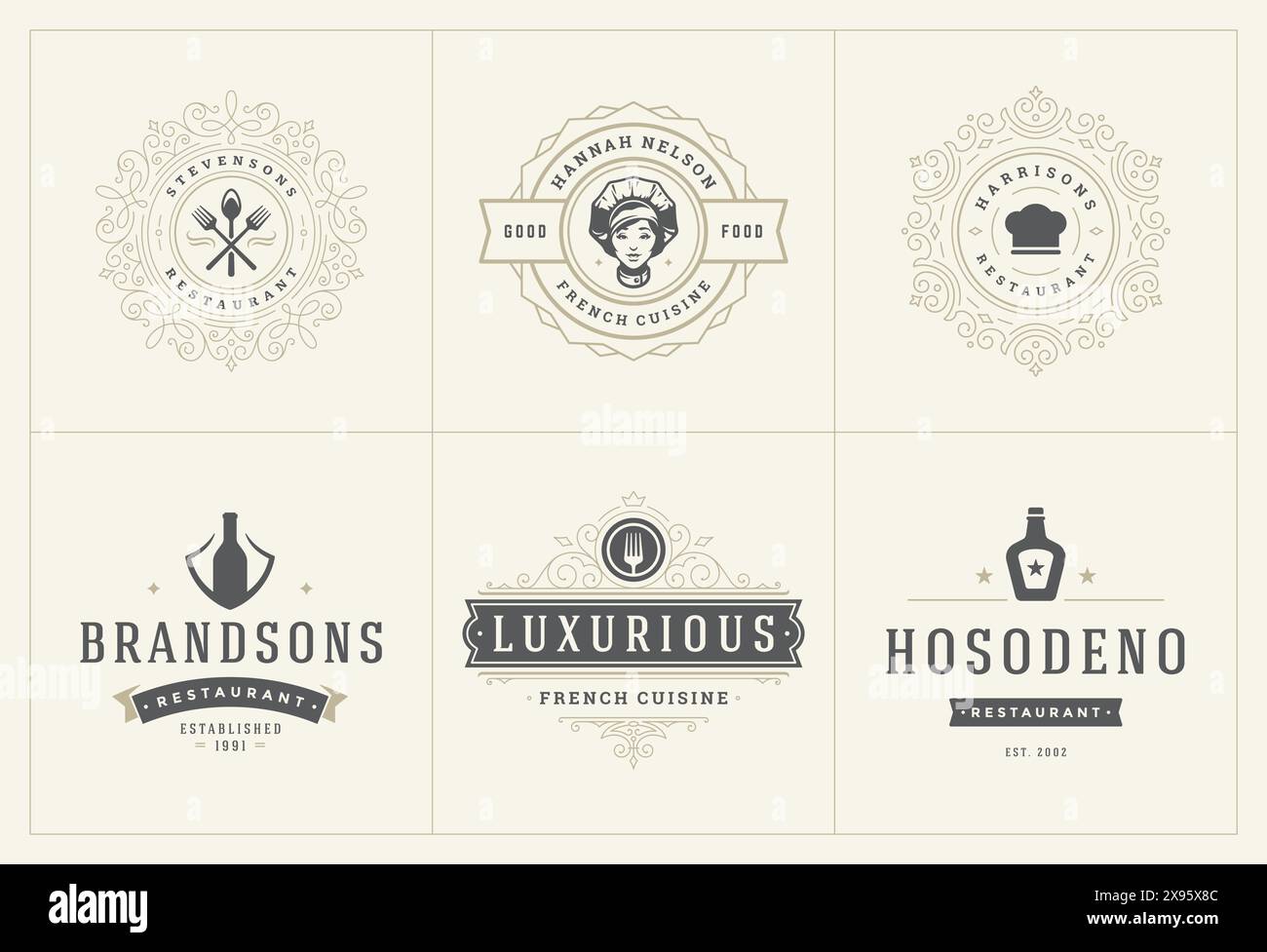 Restaurant logos templates set vector illustration good for menu labels ...