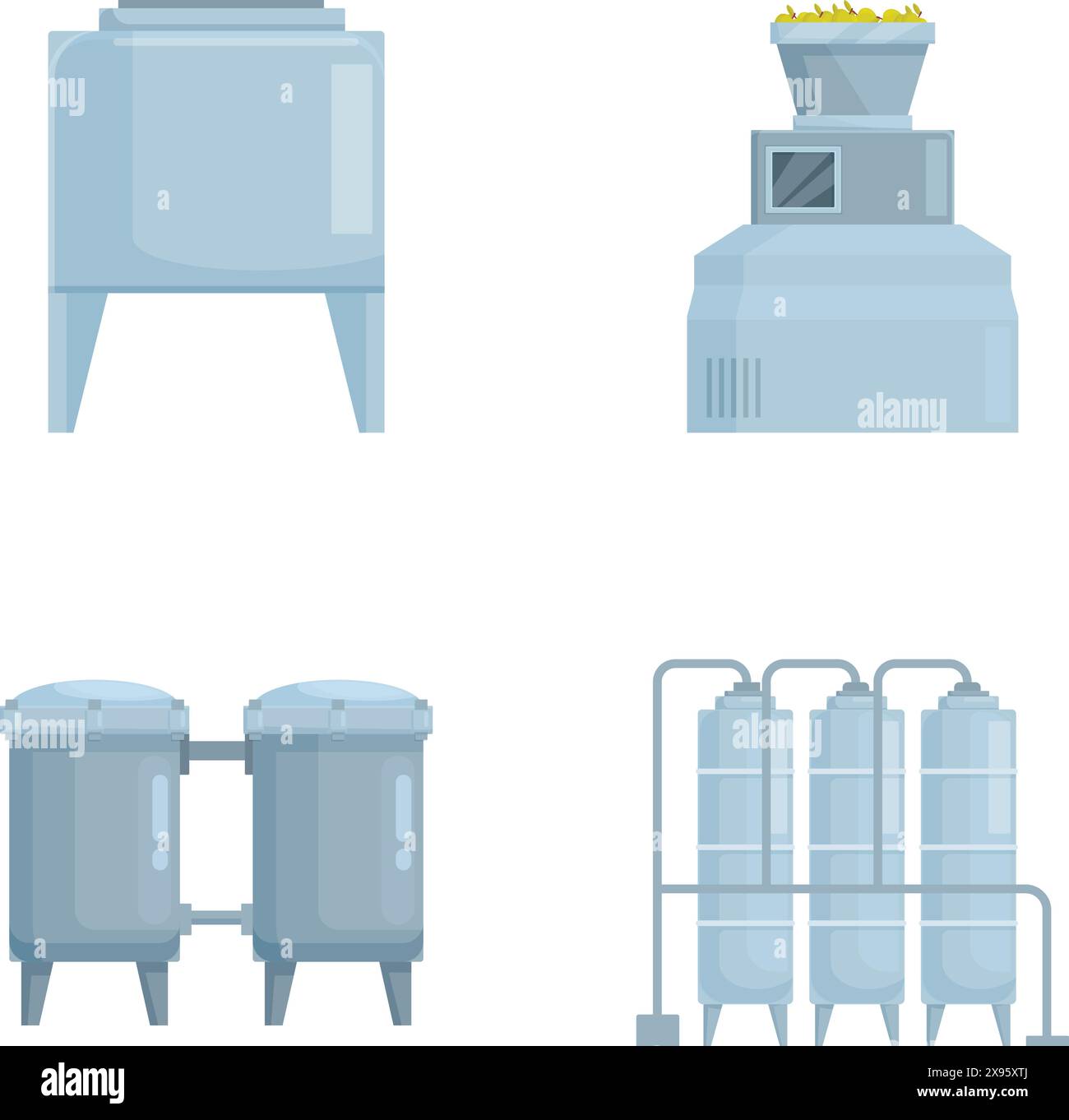 Vector illustration of four industrial machinery and storage icons ...