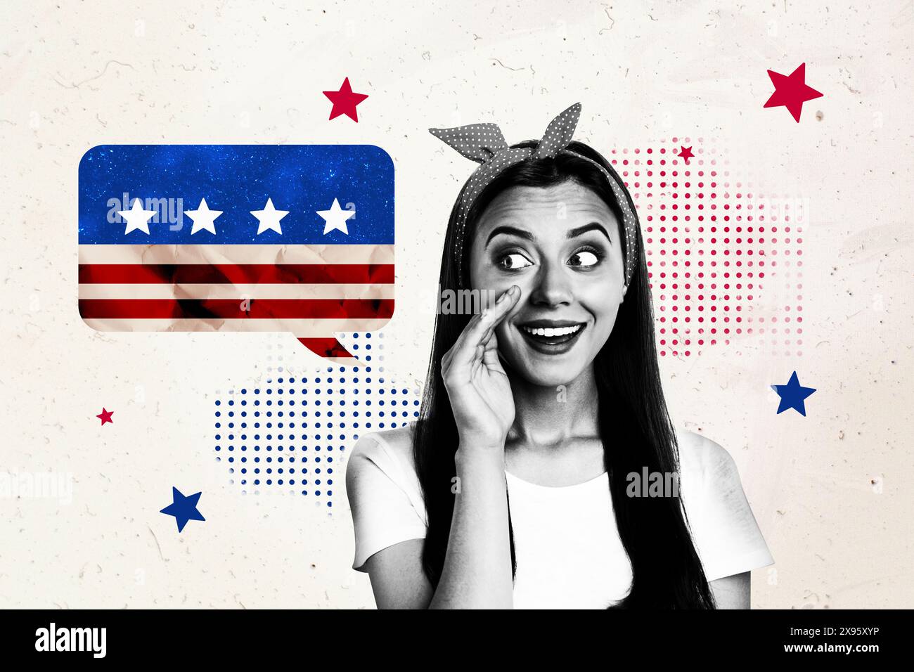 Creative retro 3d collage image of tricky cunning lady making 4th july ...